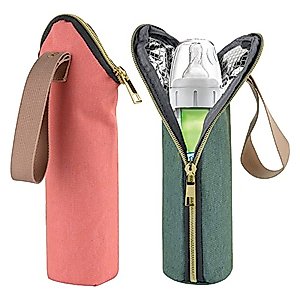 Beautyflier Baby Bottle Tote Bags, Travel Carrier Holder, Portable Breastmilk Storage, Suitable for Dr. Brown’s 2oz, 4oz, 8oz, Narrow (Green + Orange)