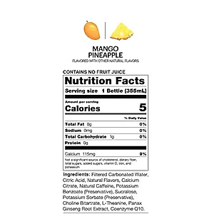 UPTIME Energy Drink, Mango Pineapple, 12 Pack, Vitamin C, L Theanine, Calcium, Sugar Free Energy Drinks for Focus Support, 142mg of Natural Caffeine, 5 Calories, Clean, Natural, Non GMO, 12 fl oz Cans