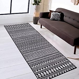 Zacoo Rug 2x12 Runner Rug Black Hallway Runner Machine Washable Throw Carpet Foldable Thin Rug Non Slip Floorcover Mat for Bathroom Laundry Bedroom Living Room, Home Decor Rug, Black
