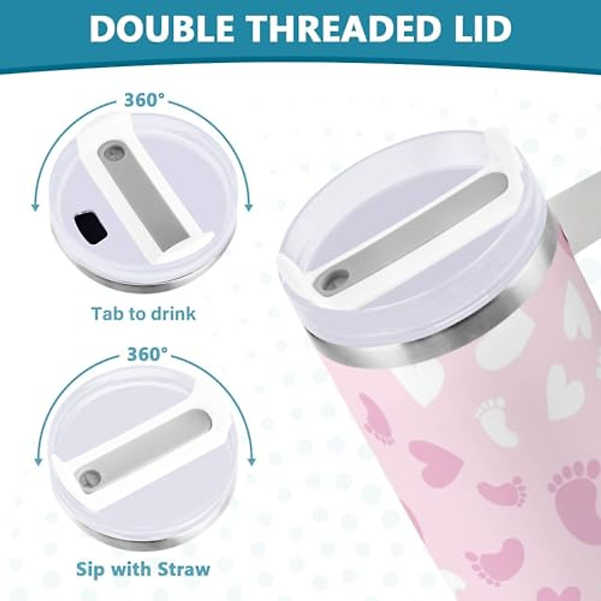 DIGTIA Stainless Steel Insulated Tumbler w/Handle & Straw, Pink Heart Double Wall Vacuum Travel Coffee Mug Cup w/Lid, Leak-Proof Sports Cute Water Bottle,40oz