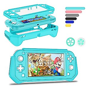 Protective Case for Nintendo Switch Lite, Full Protection Switch Lite Cover, TPU Shock-Absorption and Anti-Scratch for Nintendo Switch Lite Skin with Bult-in Screen Protector & Thumb Grip Caps, Blue
