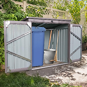 Outdoor Trash Can Storage, Storage Shed for 2 Trash cans and Tools, Waterproof Garbage Bin shed, Metal Trash Can Storage Shed Outdoor for Garden Yard (Grey)