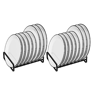 Hikinlichi 2 Pack Plate Holders Organizers 8 Slots Upright Cabinet Dish Drying Racks Metal Plate Dish Organizers Racks Stands for Countertop and Cupboard Black