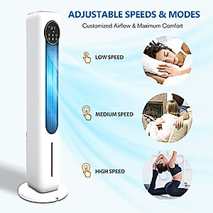 Evaporative Air Cooler Air Conditioner Portable with Remote Control, 50 Degree Oscillation, 3 Speeds & Adjustable Modes, 15 Hour Timer with Ice Packs for Home Office School Outdoor