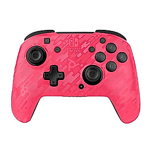 PDP Gaming Faceoff Deluxe Wireless Switch Pro Controller - Pink Camo / Camouflage - Officially Licensed by Nintendo - Customizable buttons, sticks, triggers, and paddles - Motion Sensing Controllers