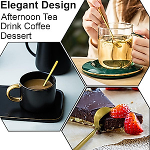 Monovatives Espresso Gold Plated Small Coffee Spoons with Long Handle for Stirring, Stainless Steel Long Handle coffee Spoon Pack of 8 for Tea Coffee Dessert Cake Ice Cream Soup Cappuccino, 5.3 inch