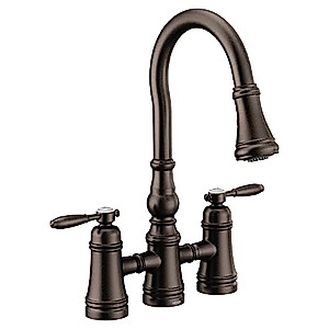 Moen S73204ORB Weymouth Two Handle Pulldown Bridge Kitchen Faucet, Oil Rubbed Bronze
