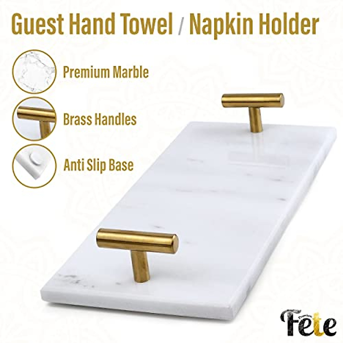 Guest Towel Holder Tray for Bathroom - Marble Tray - White - Bathroom Hand Towel Tray, Paper Guest Towel Holder, Vanity Tray for Bathroom (White)