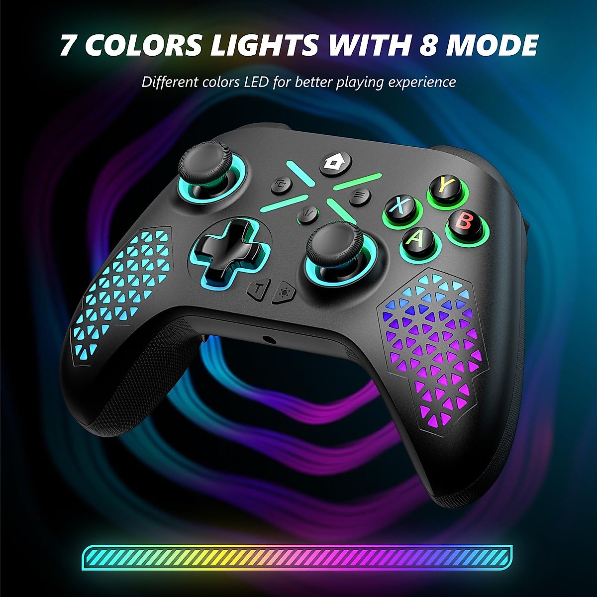 Dinosoo RGB Wireless Controller for Xbox Series X/S/Xbox One/Xbox One S/One X, Android PC, Built-in Battery Dual Vibration Turbo Function 3.5mm Headphone Jack Macro Function, 2.4GHz Adapter 1025 SYH