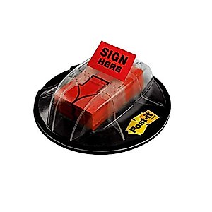 Post-it Message Flags, "Sign Here", 200/Desk Grip Dispenser, 1 Dispenser/Pack, 1 in Wide, Red (680-HVSHR)