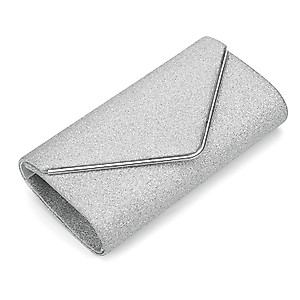 ZIUMUDY Women's Glitter Envelope Clutches Evening Bags Bridal Wedding Party Purse Handbag (Silver)