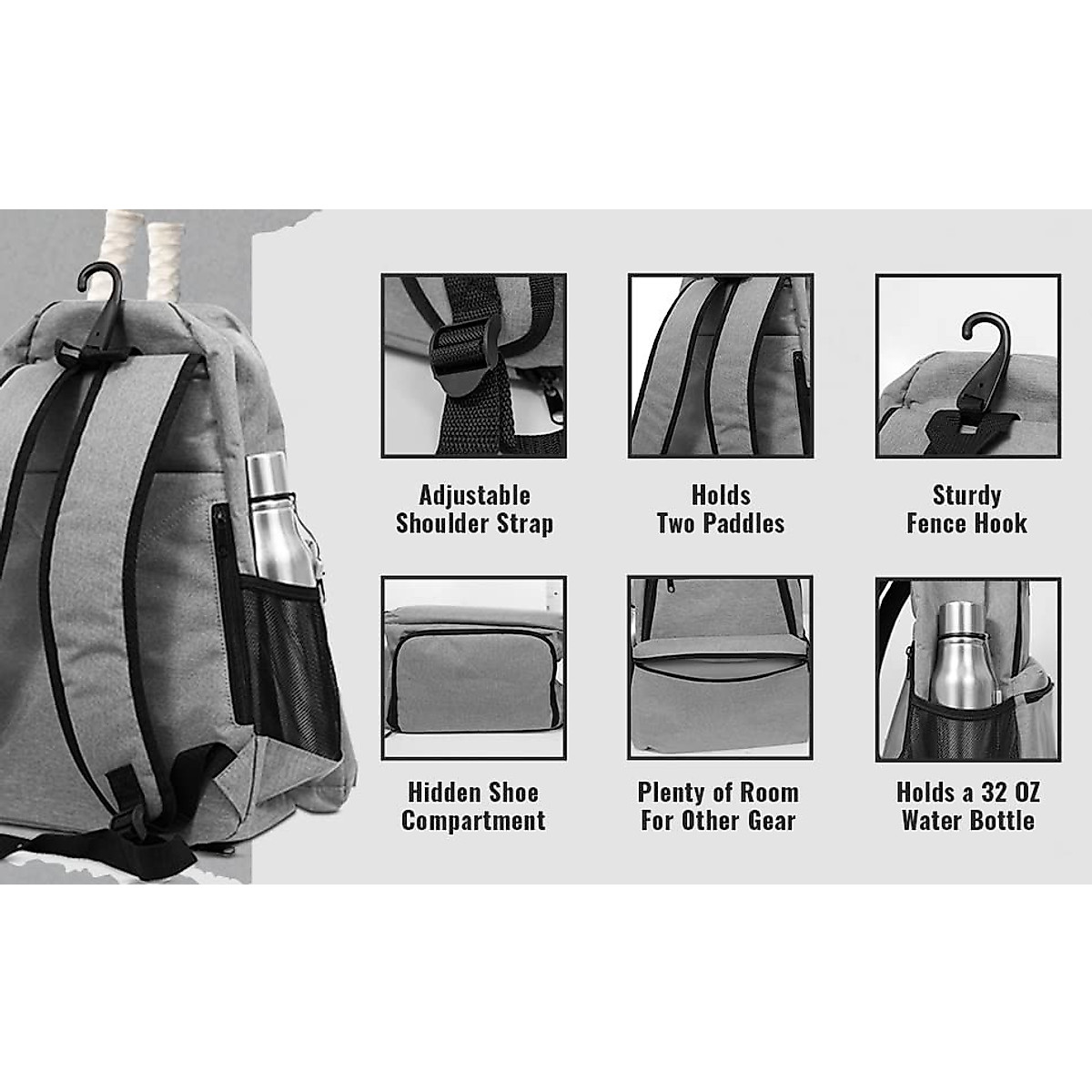 BALLER TM Pickleball Bag, Pickleball Bags for Men, Tennis Bags for Women, XL Capactiy, Holds 2 Padddles, Fence Hook