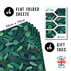 CENTRAL 23 Wrapping Paper (x6) Sheets - Green Leaves and Plants - Eco Gift Wrap for Men and Women - Recyclable - Trendy Design for Girls - For Birthdays