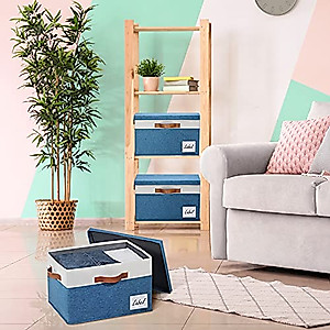 GhvyenntteS Storage Bins (6-Pack) Large Closet Storage Bins with Lid and 3 Handles, Sturdy Fabric Cube Storage Boxes with Label Window for Home Bedroom Office (Blue, 15" x 11" x 9.6")