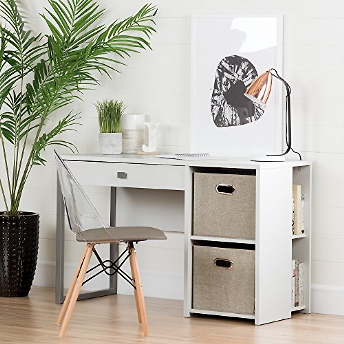 South Shore Annexe Eiffel Style Office Chair, Wood, Clear and Gray, 16D x 16.25W x 32.5H in