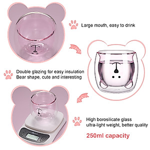 2 Pieces Cute Bear Mugs Insulated Double Wall Glass Bear Cups Animal Tea Milk Juice Chocolate Cappuccino Cups Home Glass Bear Cups Glass Mugs for Valentine's Day to lover (White, Pink)