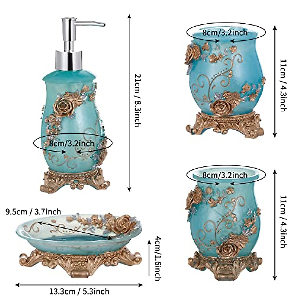 SLiipy Pig Bathroom Accessories Set, 4 Pcs Marble Look Bathroom Decor Set , Resin Gift Set Apartment Necessities, Include Dispenser Pump, Bar Soap Dish, Toothbrush Holder and Tumbler.