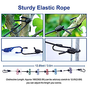 2 Pack Portable Travel Clothesline with 12 Clothespins, Clothes Line for Camping Accessories,Retractable Laundry Clothesline for Hiking,RV Accessories,Camping Gadgets,Laundry line for Drying Clothes