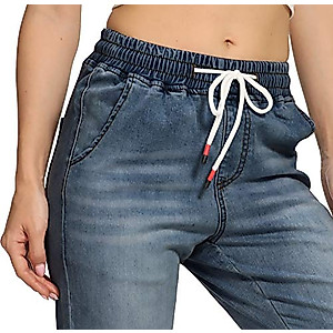 V VOCNI Women's Joggers Denim Sport Fit Drawstring Waist Side Pockets Casual Jeans Dark Blue X-Large