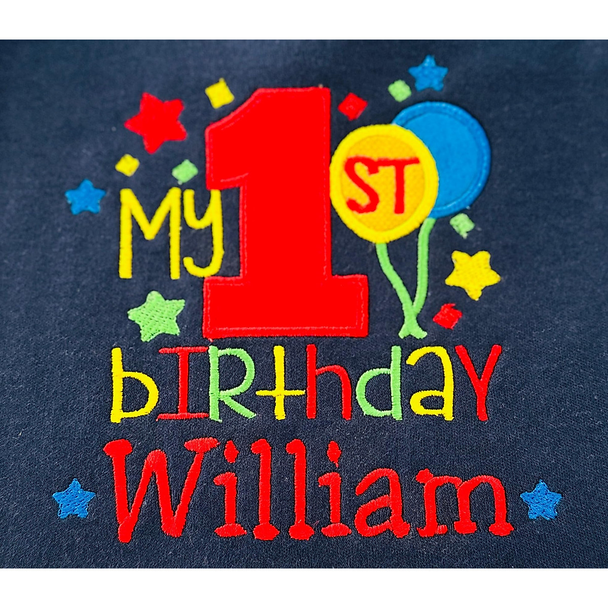 Fantasy Kids Designs First Birthday Boy Bib Personalized with Baby Name (Navy Blue Bib/Red)