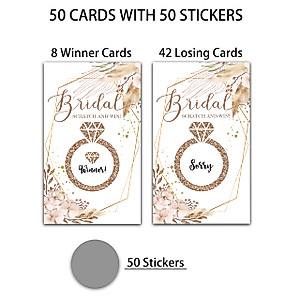 Bridal Shower Scratch Off Game Cards, Pampas Grass Greenery Bridal Lottery Tickets, Boho Floral Wedding Shower Games Ideas, Bachelorette Party Activities & Decorations (50 Pack)-09
