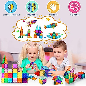 Toys for 3 4 5 6 7 8+Year Old Boys Girls Colorful Magnetic Tiles for Kids Ages 4-8 Upgrade STEM Educational Creativity Stacking Magnetic Building Blocks Set for Toddlers Child Ages 3-5 Birthday Gifts