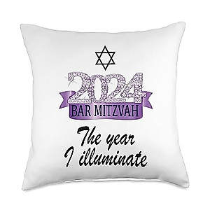 2024 Bar Mitzvah Gifts & Decorations For Boys 2024 Bar Mitzvah Quote Festive White Purple Decor Throw Pillow, 18x18, Multicolor