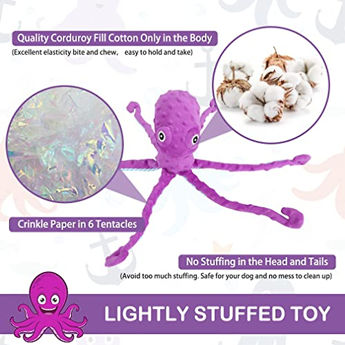 EXPAWLORER Long Dog Toy - 17" Best Squeaky Dog Plush Toys Puppy Birthday Gift Soft Stuffed Chew Toy Crinkle Paper and Built-in Squeaker Durable Interactive for Small Medium Large Dogs Chewing, Purple