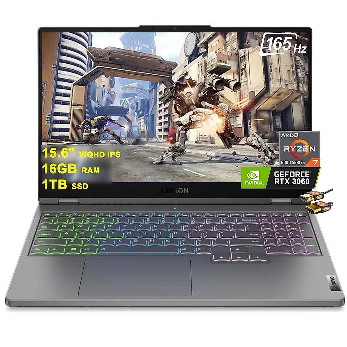 Lenovo Legion 5 15 Gaming Laptop 15.6" WQHD IPS 165Hz AMD Octa-core Ryzen 7 6800H 16GB RAM 1TB SSD GeForce RTX 3060 6GB USB-C RGB Backlit Win11