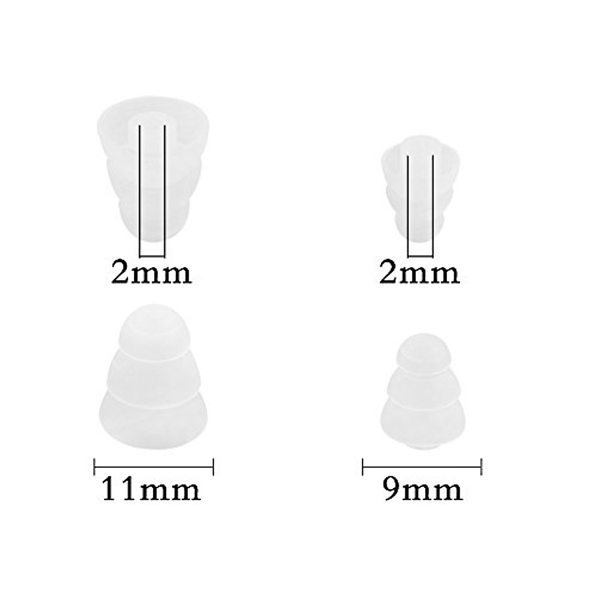 Rayker Triple Flange Replacement Eartips, Soft Noise-Isolation Silicone Ear Tips with 2mm Connector for Etymotic Shure Westone, in Ear Canal, S/L Size Included, 6 Pairs, White