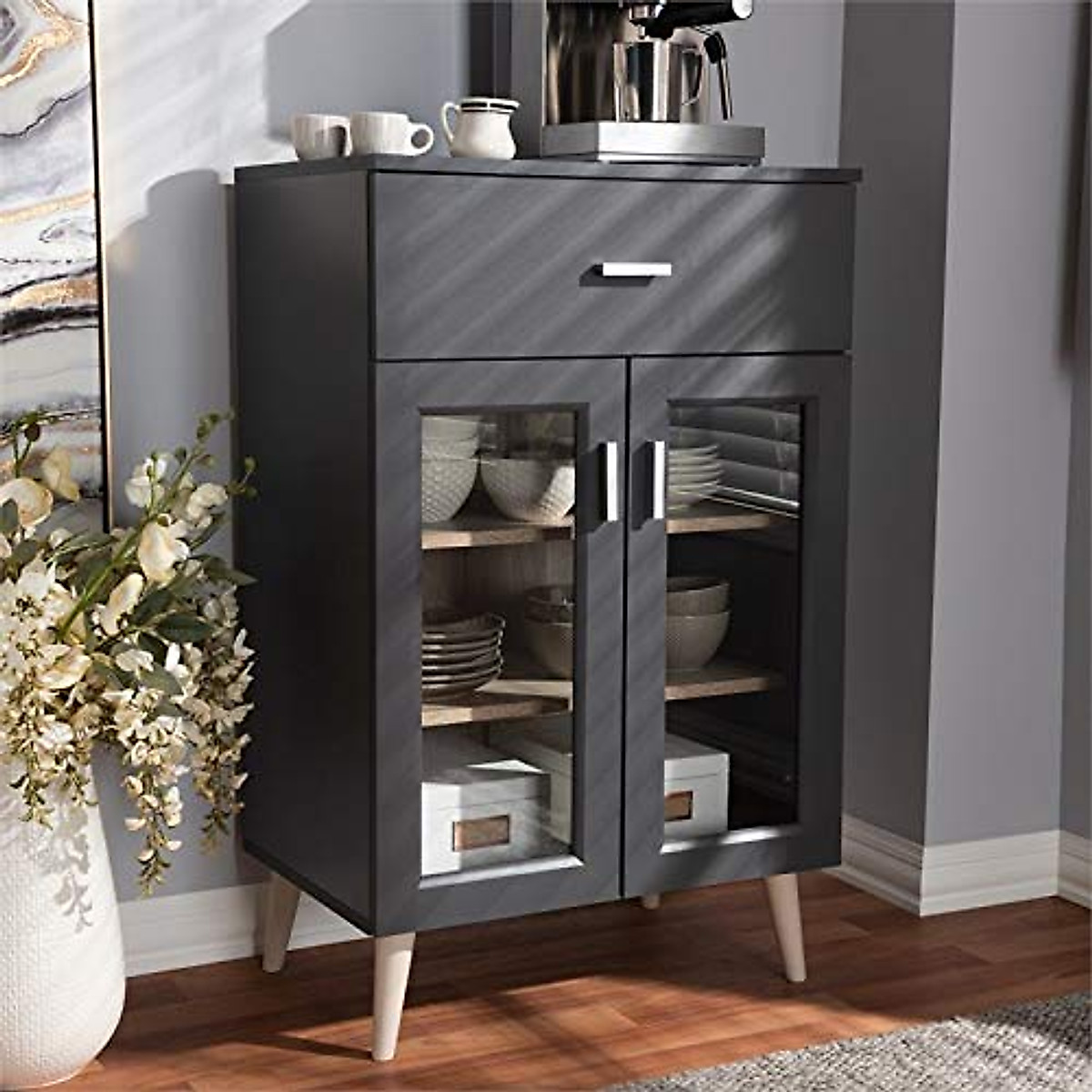 Baxton Studio Jonas Server Cabinet in Dark Grey and Oak Brown