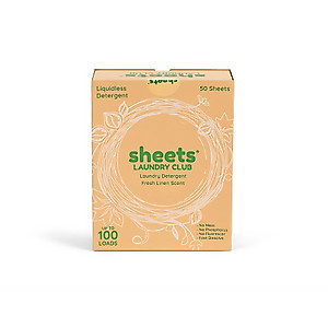 Sheets Laundry Club Laundry Detergent Sheets, 50 Pack (Up to 100 Loads) - Fresh Linen - New Liquidless Technology, Travel Essential Cleaning Supplies