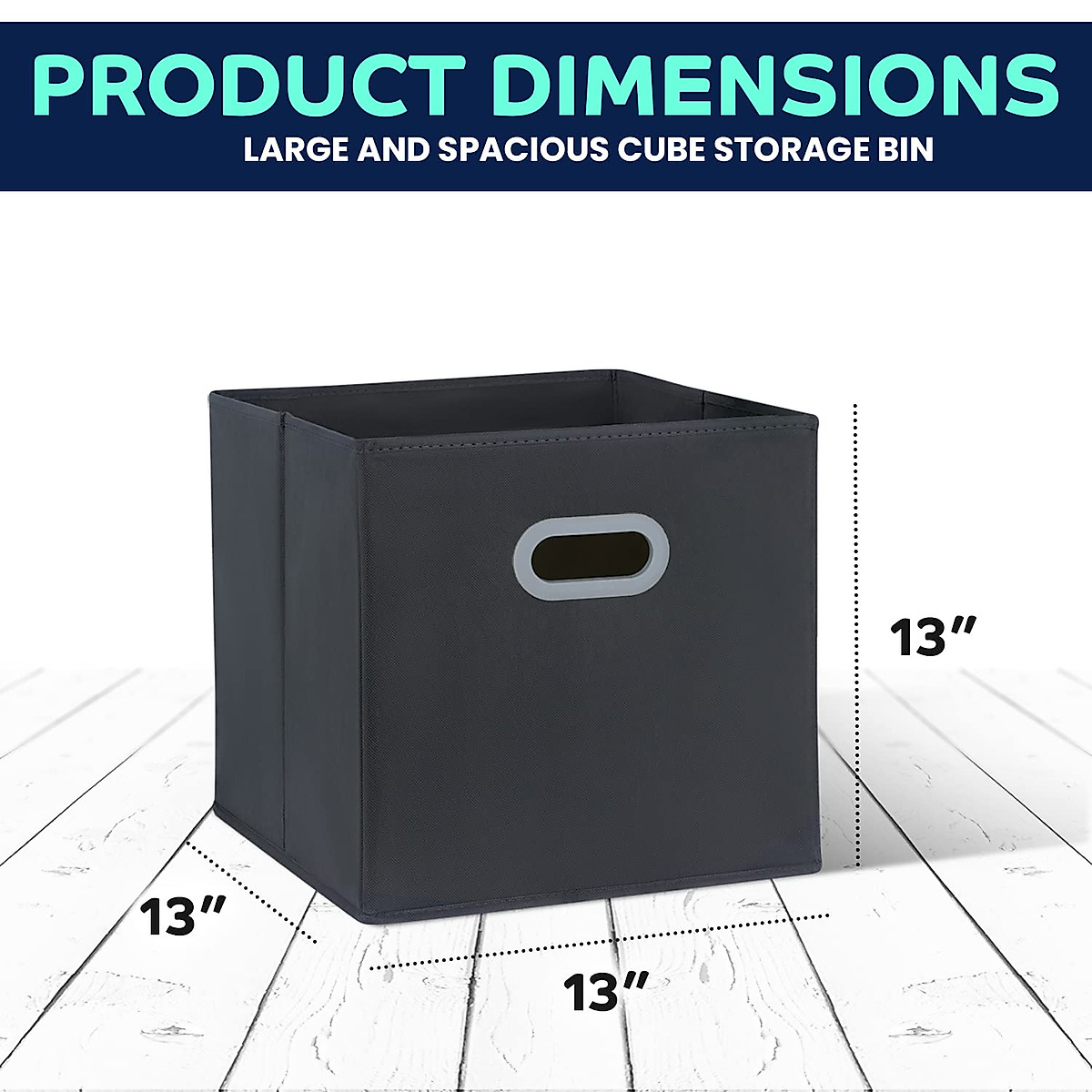Pomatree 13x13x13 Storage Cube Bins - 6 Pack | Large and Sturdy, Dual Plastic Handles | Cube Storage Bins | Foldable, Closet and Storage Fabric Bin Baskets | Home and Office Organizers (Dark Grey)