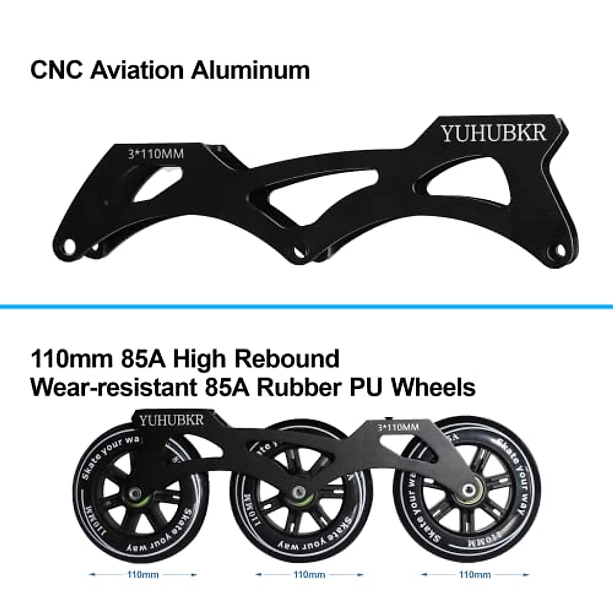 3 Wheel Inline Skates for Adult Women Men, 110mm Roller Skates Blades, Outdoor Fitness Inline Speed Skates for Unisex Black