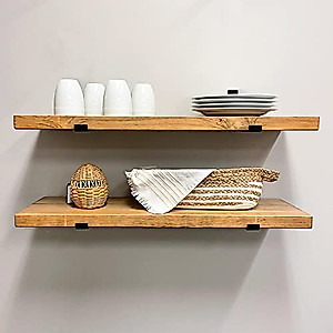 Rustic Shelves with J-Brackets Set of 2, Industrial Shelf, Kitchen Shelves, Solid Wood, Decorative Wall Storage, Heavy Duty, URBANDI (Brown, 24Wx10D)