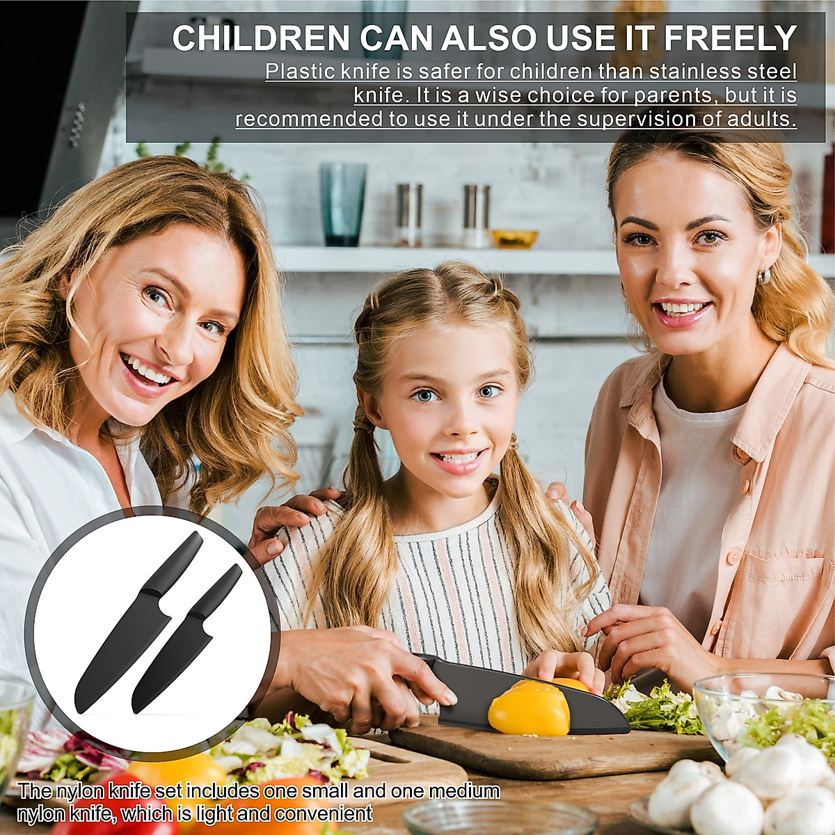 AILUROPODA Nylon Knife | 2 PCS Nylon Knife for Nonstick Pans | Nylon Knife Set for Cutting Fruits, Veggies and Bread Black