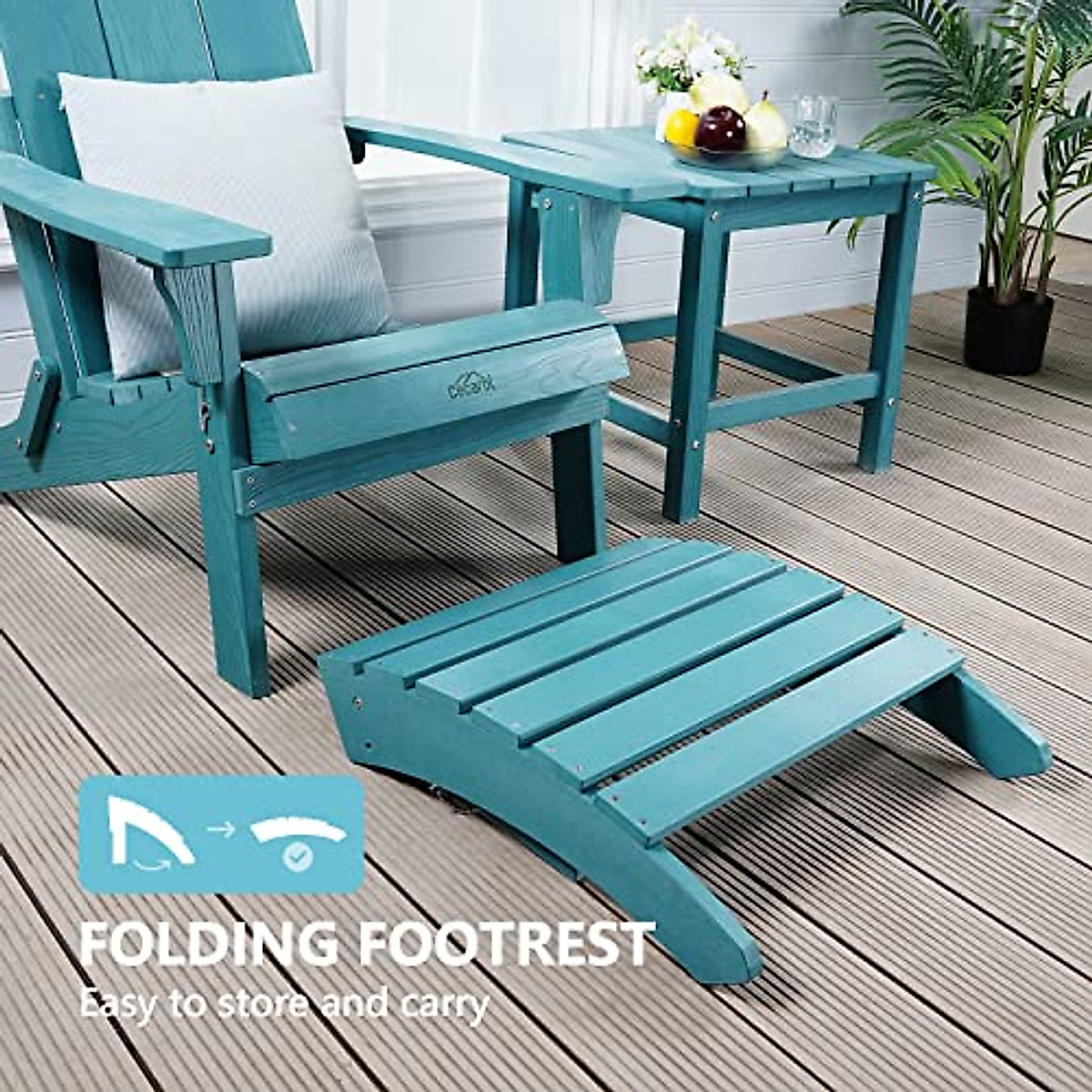 Cecarol Folding Adirondack Ottoman for Adirondack Chair, Folding Easily Adirondack Footstool Without Assembly, Ottoman for Outdoor Porch, Yard, Garden, Blue-ACO01