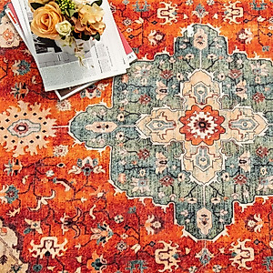 Castage Boho Rug 3x5,Washable Area Rugs for Bedroom Living Room Kitchen Entryway,Small Vintage Bohemian Distressed Non Slip Oriental Tribal Carpet,Retro Rust