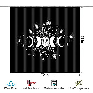 Geometry Suns 4 Piece Shower Curtain Sets for Bathroom Triple Moon Pagan Wiccan Goddess Symbol Phases Suns Orbits with Shower Curtain Toilet Cover Floor Mat Accessories 72 X 72 Inch Length