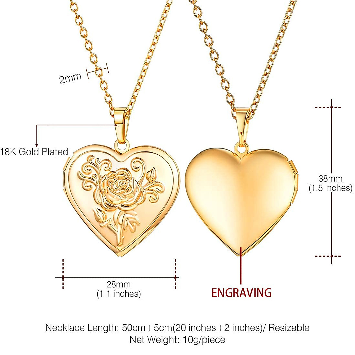 U7 Women Girls 18K Gold Plated Customized Photo and Message Engrave Romantic Flower Heart Photo Locket Necklace,Anniversary Valentines Day Gift with Box