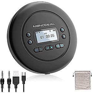 CD Player Portable, MONODEAL Bluetooth CD Player, Rechargeable Compact Small Walkman CD Player with Headphones for Car and Personal Use