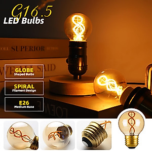 Genixgreen Dimmable E26 Amber LED Bulb Small Edison Light Bulb 25 Watt Equal 3W,G16.5/G50 Antique Globe Spiral Filament Bulb for Vanity Outdoor Light Strings,Soft White 2200K,180LM,2 Pack