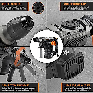 ENGiNDOT 1-1/4 Inch SDS-Plus Rotary Hammer Drill, 12.5 Amp 4350 BPM 900 RPM 4 Modes 7 JOULES Heavy Duty Hammer Drill with Safety Clutch, Drill Chuck - TRH01A