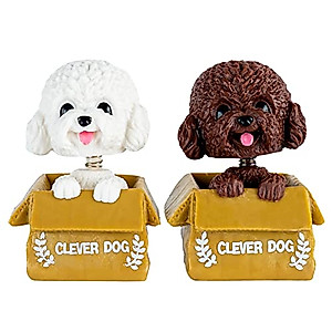 OKAZAVRA 2PCS Shaking Head Dog Decor Bobble-Head Toys for Car Interior Dashboard Ornament, Dog Cake Topper Doll, Clever Dog Doll