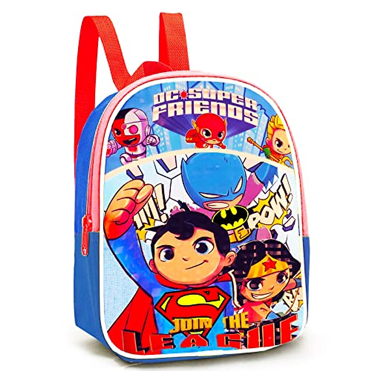 DC Shop Superman and Friends Mini Backpack Toddler Preschool Bundle with 11inch Justice League Featuring Superman, Batman, Wonder Woman, Flash, Aquaman, Cyborg, Stickers More Bag