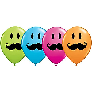 10 Pack 11" Smile Mustache Latex Balloons with Matching Black Ribbons Baby Shower Little Man Movember Barber Shop Tuxedo Party Decorations Green Blue Pink Orange