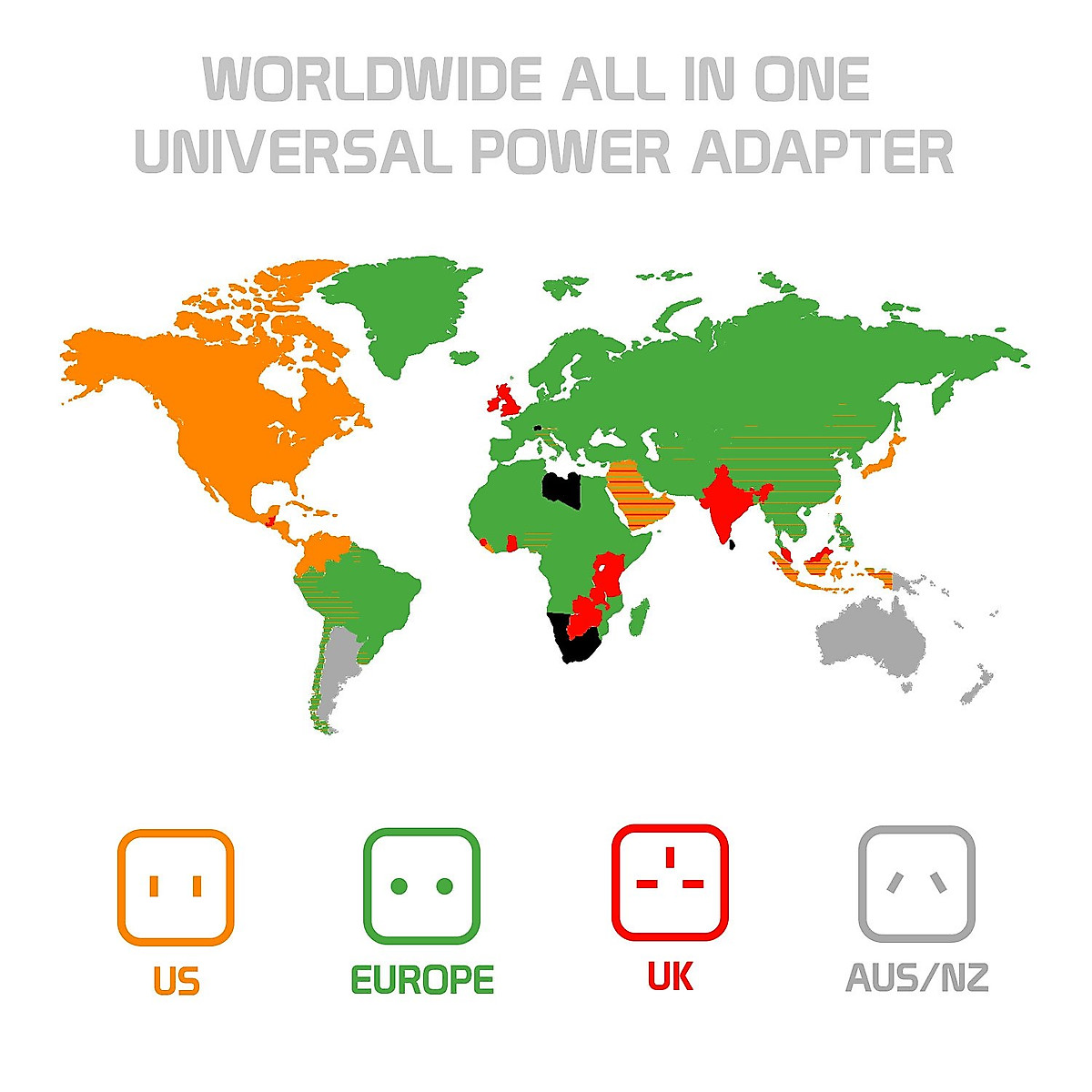 Travel Adapter, Universal All-In-One Worldwide International Travel Plug Converter-USA EU AUS/NZ UK Europe Asia And Works on All Country