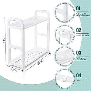 4 Pcs Under Sink Organizer and Storage 2 Tier Bathroom Cabinet Organizer Plastic Standing Rack Multi Purpose Kitchen Countertop Organizer Collection Baskets with Handle Hook for Cabinet Laundry, White