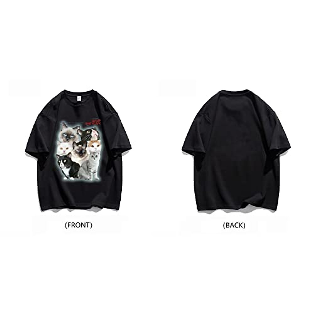 MEOKIM Women's Harajuku Fashion Couple Loose Street Style y2k T-Shirt Cartoon Print Short Sleeve T-Shirt Women's T-Shirt (Black,3XL,3X-Large,Regular,Regular)