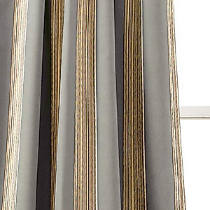 Lush Decor Julia Stripe Curtains | Room Darkening Striped Window Panel Set for Living, Dining, Bedroom (Pair), 84” x 52”, Gray